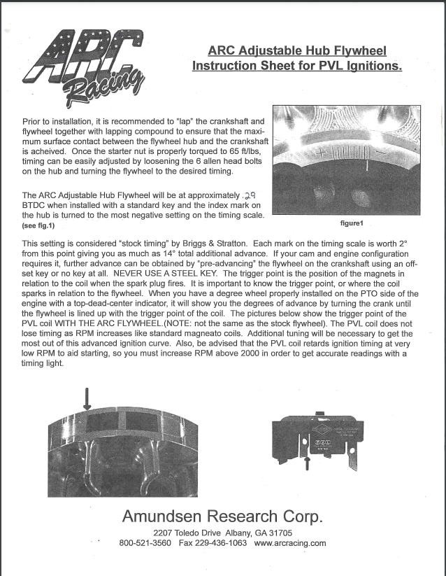 ARC ADJUSTABLE HUB FLYWHEEL INSTRUCTION SHEET FOR PVL IGNITIONS - ARC ...